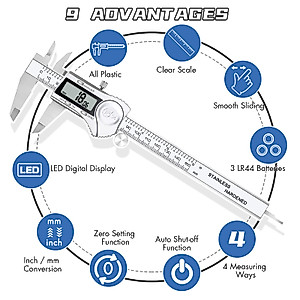Simhevn Electronic Digital Calipers, inch and Millimeter Conversion,LCD Screen displays 0-6" Caliper Measuring Tool, Automatic Shutdown, Suitable for DIY/Jewelry Measurement (150mm inch/mm/Fraction)