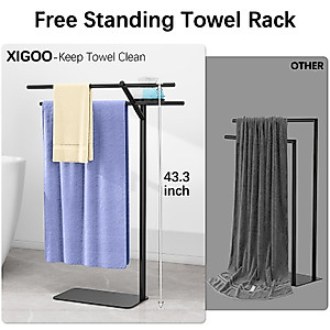 XIGOO Standing Towel Rack for Spacious Bathroom, 31.5 Inch Wide Large Towel Stand, Pool Towel Rack Outdoor Towel Drying Rack Blanket Rack for Living Room Hot Tub