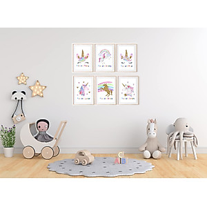 VEEDOO Rainbow Unicorn Room Decor for Girls Bedroom – Motivational Positive Affirmations Wall Decor, Set of 6 Unicorn Posters Pictures Wall Décor – 8x10 (Unframed) Made in USA
