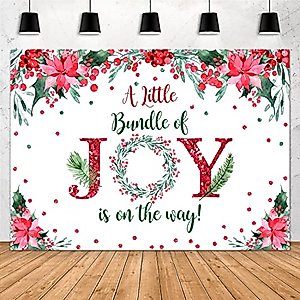 Aperturee Christmas Baby Shower Backdrop 7x5ft A Little Bundle of Joy is On The Way Red Xmas Winter Wonderland Photography Background Boy Girl Party Decoration Cake Table Decoration Photo Studio Booth