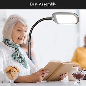 Brightech Litespan Slim LED Lamp, Modern Floor Reading Lamp Over Chair for Living Rooms & Offices, Tall Lamp with Adjustable Gooseneck, Crafts Work Light, Dimmable Standing Lamp for Bedroom - Silver