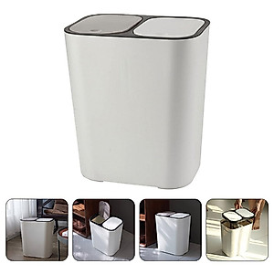 DEARMAMY Dual Trash Can, 2 Compartment Kitchen Garbage Can Plastic Dry and Wet Classified Recycling Bin Wastebasket Liter Bin Dustbin Rubbish Box Garbage Container for Home 15L