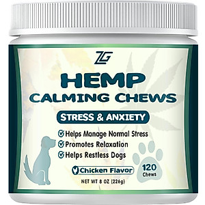 ziehooGe Dog Calming Chews - Anxiety Relief Treats, Hemp Chews for Dogs Separation, Stress Relief, Sleep Calming Aid Chicken Flavor Dog Supplements 120 Chews