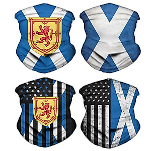 HSELOGI 4Pcs USA Scotland Flag Magic Headwear Neck Gaiter Tube Scarf Headbands Bandana Balaclava Helmet for Outdoor
