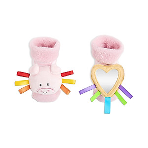 DEMDACO Pig Pink 3-6 Months Baby Rattle and Mirror Activity Sock Set