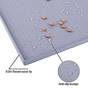 Hubulk Dog Feeding Mat,Silicone Pet Food and Water Bowl Placemat,Dishwasher, High Raised Edge to Prevent Spills,Nonslip Waterproof Tray to Stop Messes on Floor (19"x12"x0.5", Grey)