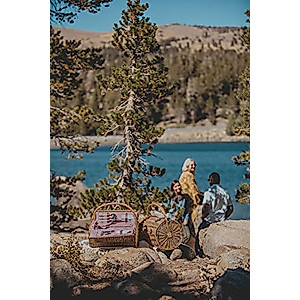 PICNIC TIME - Barrel Wicker Picnic Basket for 2 - Picnic Set - Wine Picnic Basket, (Red & White Gingham Pattern)
