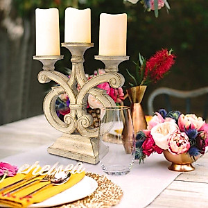 Antique Resin Candle Holder W/3 Arms,Fit 3.1" Candle, 11.8" H Candle Holders ,Ideal for LED & Pillar Candles, Gifts for Wedding,Party, Home, Spa, Reiki, Aromatherapy,Votive Candle Gardens.