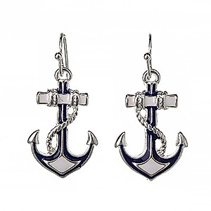 DianaL Boutique Beautiful Silvertone Nautical Anchor Earrings Enameled Gift Boxed Fashion Jewelry