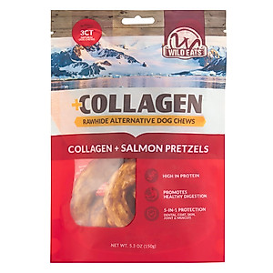 Wild Eats Rawhide Free Real Salmon Collagen Dog Treat Pretzel, 3ct - High Protein Dog Chew