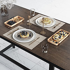 HITHOS 3-Piece Dining Table Set, Rustic Wood Kitchen Dinner Table with Benches for 4, Breakfast Nook Table with Wine Rack and Glass Holder, Dark Brown