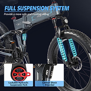 PEXMOR Electric Bike for Adults, 750W(Peak 1000W) 30MPH | Full Suspension Mountain Ebike, 60+ Miles 48V 12AH Removable Battery, 26" Fat Tire Foldable Commuter Electric Bicycle 21 Speed, UL2849