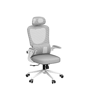 Office Chair Height-adjustable Ergonomic Desk Chair with Self-adaptive Lumbar Support Breathable Mesh Computer Chair High Back Swivel Task Chair with Adjustable Headrest and Flip-up Armrests - Grey