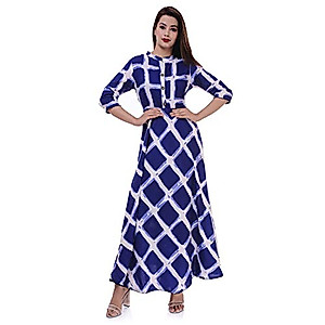 Ramkudi Indian Women's Checks Cotton Kurti Top (Navy Blue)