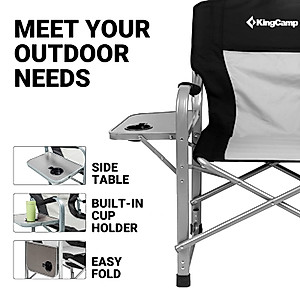KingCamp Heavy Duty Camping Director Chair Outdoor Folding Chairs for Adults Oversized Camp Chair with Side Table, Cooler Bag, Padded Arms, for Fishing Sports Beach Picnic, Iron, Support 330lbs