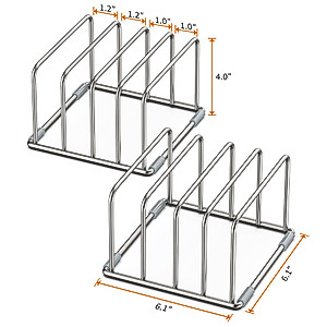 2-Pack Cutting Board Organizer, Cutting Board Holder Stand, Stainless Steel Cutting Board Holder, Cutting Board Storage Rack with 4 slots for Baking Sheet and Cookie Sheet,1.0+1.2 Inch Width Slots