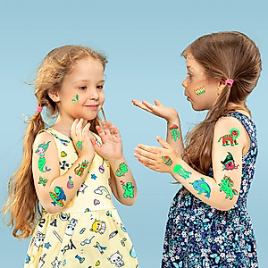 Awinmay 310 Pcs Luminous Temporary Tattoos For Kids,Mixed Styles Glow In The Dark Tattoos for Boys and Girls,Butterfly Dinosaur Pirate Mermaid Fake Tattoo Stickers,Glow Party Supplies Arts and Crafts