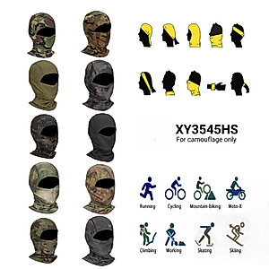 XY3545HS Camo Balaclava Face Mask for Man and Women-Hunting，Skiing，Motorcycle Windproof，UV Protection&Military Training