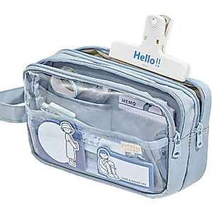 AuraGlor Clear Pencil Case Big Capacity Multiple Compartments Large Pencil Pouch Pen Bag Box Organizer Simple Pen Storage Aesthetic Stationery Cosmetic for Adults Men Women Office Essentials (Blue)