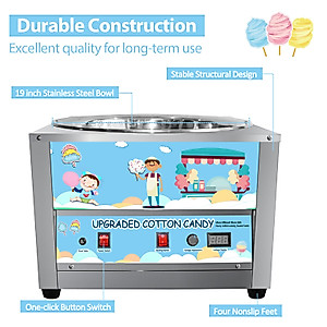 ExGizmo Commercial Cotton Candy Machine,1200W Electric Cotton Candy Machine,Stainless Steel Sweet Sugar Candy Floss Maker for Family Party or Carnivals Festivals