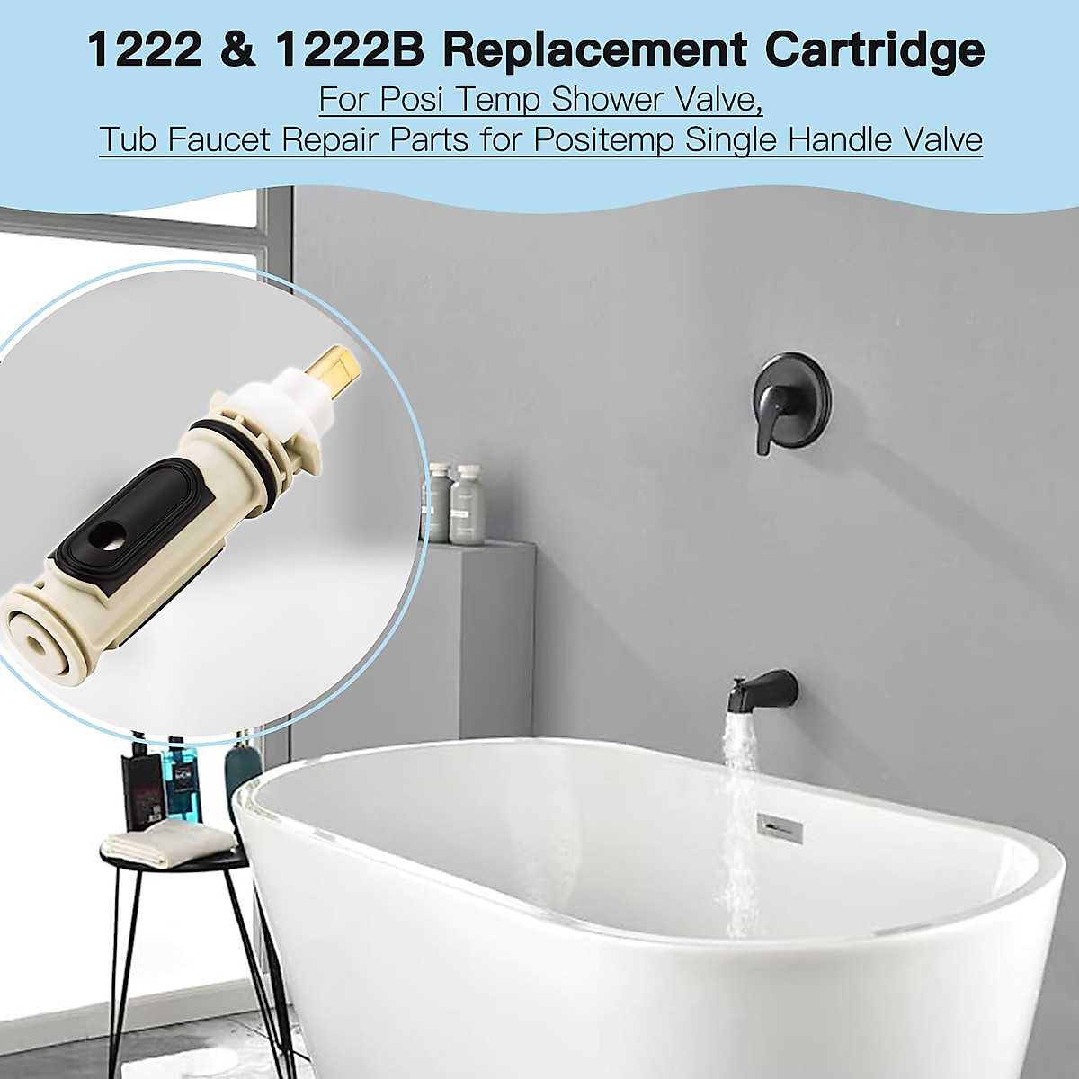 1222 Replacement Cartridge Compatible with Moen 1222 1222b Faucet Cartridge, Tub Shower Cartridge Replacement Part, Durable Brass & Plastic