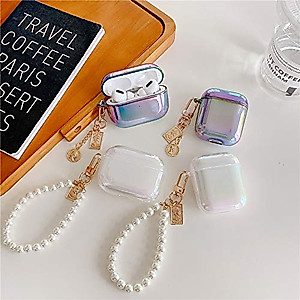 Ownest Compatible for AirPods Case with Pearl Keychain Bling Rainbow Glitter Cute Girls Boys Woman Case Hard PC Cover Case for Airpods 2 &1,Cute for Airpods-White
