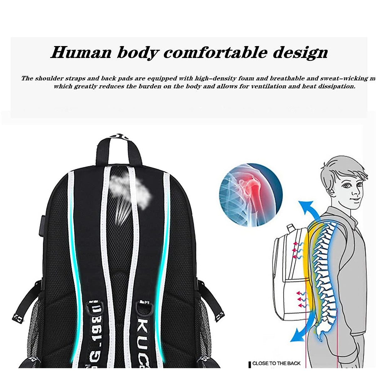 School Backpack ,Anime Luminous Noctilucent School Bags Daypack, Waterproof USB Chargeing Port Laptop Backpack Tech Bookbag Work Bag, bookbags for boys Backpacks for teens Backpack For Women (Black)