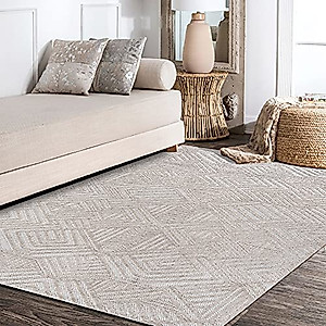 JONATHAN Y SBH103B-3 Jordan High-Low Pile Art Deco Geometric Indoor Outdoor Area-Rug Bohemian Contemporary Easy-Cleaning Bedroom Kitchen Backyard Patio Porch Non Shedding, 3 ft x 5 ft, Beige