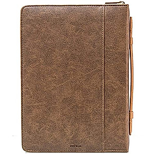 OBIE BLUE Faux Leather Bible Cover- Bundle w/Bookmark and Gel Highlighter. John 14:16, for Men and Woman (Large)