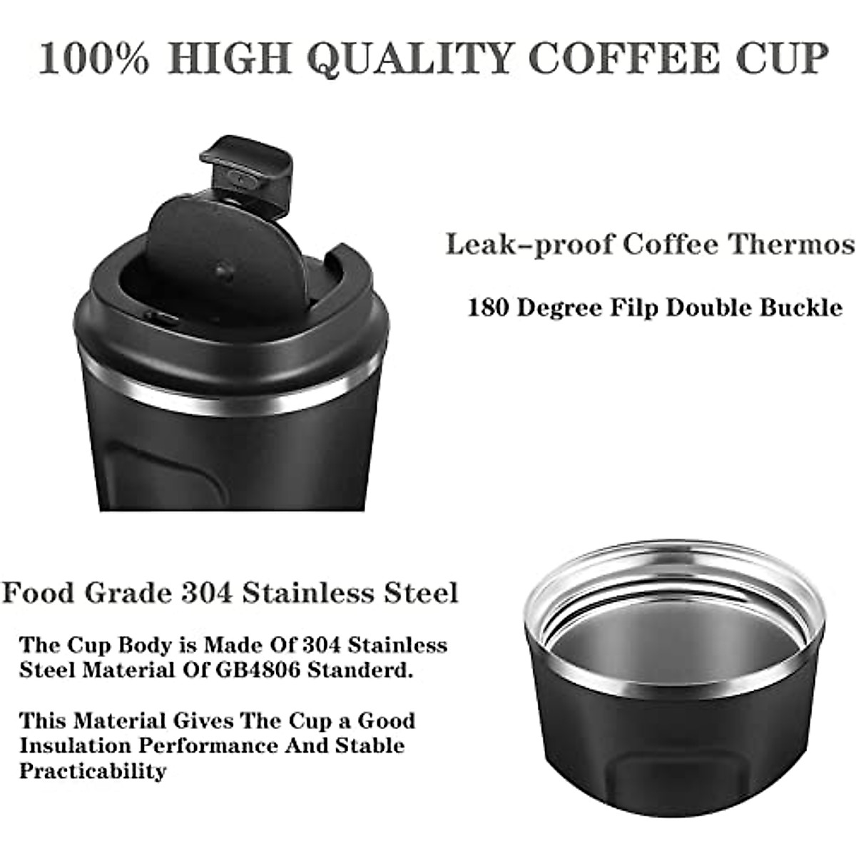 Insulated Coffee Mug with Lid, 18oz Vacuum Stainless Steel Tea Tumbler Cup, Durable Double Wall Leak-Proof Reusable Coffee Cup Thermos Mug for Travel Office School Party Camping (Black)