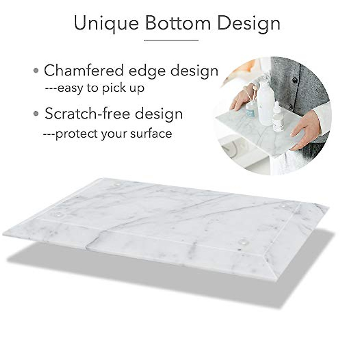 JIMEI Marble Rectangular Vanity Tray for Bathroom – Marble Kitchen Serving Tray for Coffee, Cheese, Pastries, Bread – Jewelry Storage Organizer Decorative Tray for Dresser, nightstand or Desk