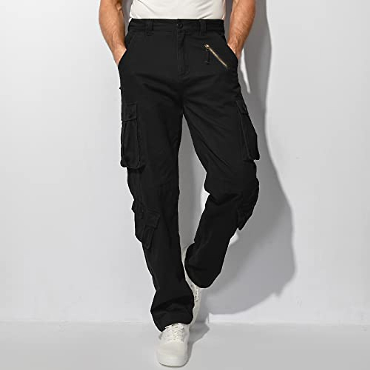 Men's BDU Casual Military Pants, Tactical Wild Army Combat ACU Rip Stop Camo Cargo Work Pants Trousers with 8 Pockets #7533 Black 36