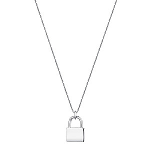YL Women's Lock Necklace 925 Sterling Sliver Lock Pendant 18k White Gold Plated Jewelry