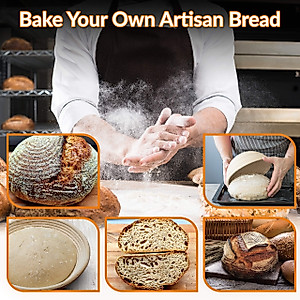 Bread Banneton Proofing Basket [Set of 2] Round 9” Inch Bread Proofing Baskets for Sourdough, Prooving Bowl Gift for Bakers, Includes Linen Liner, Plastic Scraper (pack of 3)