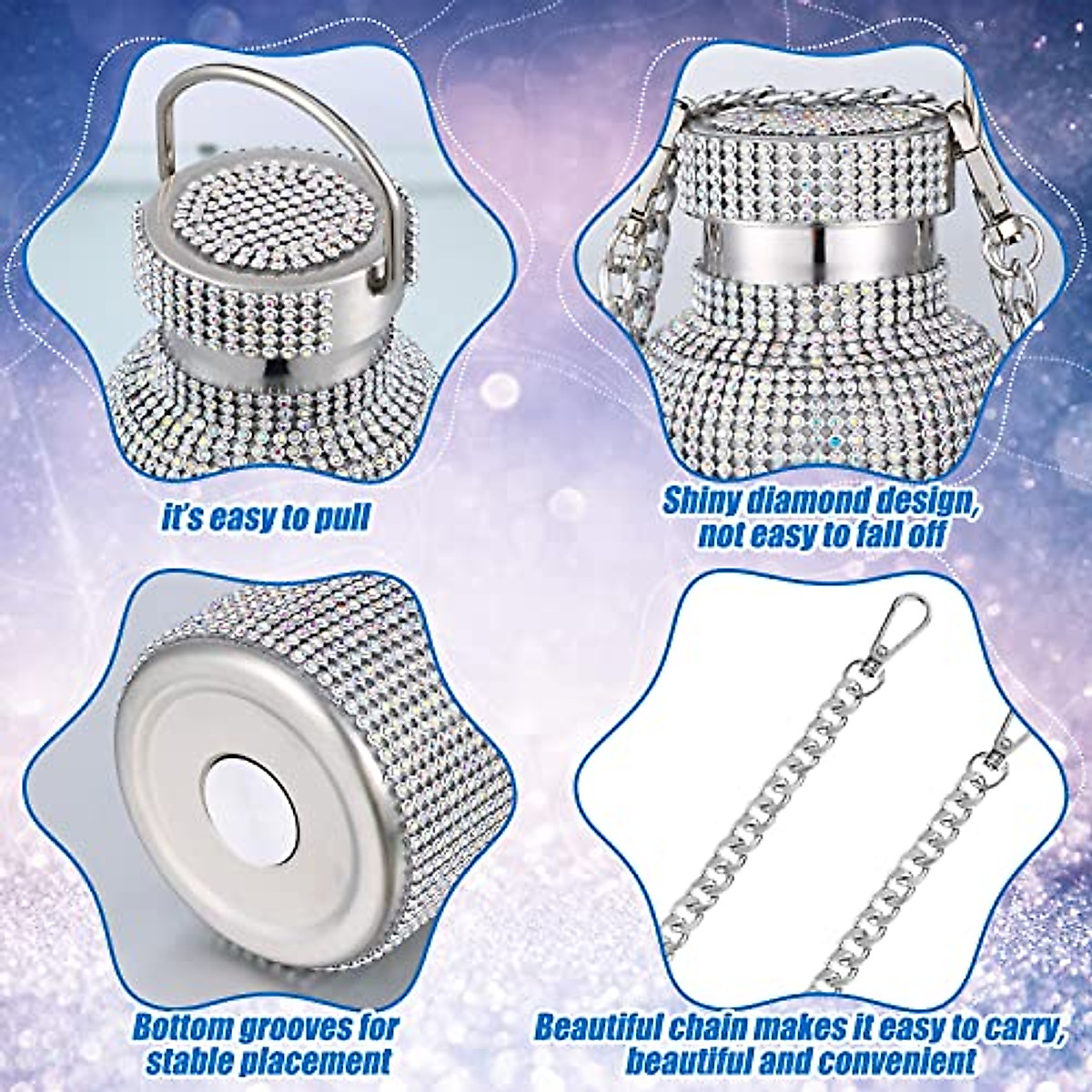 Diamond Water Bottle Bling Rhinestone Stainless Steel Thermal Bottle Refillable Water Bottle Insulated Water Bottle Glitter Water Bottle with Chain for Women Girls Gifts (AB Diamond, 750 ml)