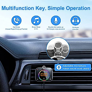 Bluetooth Car Adapter, SONRU QC3.0+PD Bluetooth FM Transmitter for Car Radio [Adjustable Microphone & Bass] [Air Vent Install] Hands-Free Call AUX Bluetooth Receiver for Car, SD Card Slot/Siri
