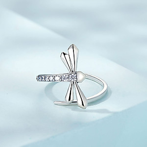 Dragonfly Wrap Finger Band 925 Sterling Silver Cubic Zirconia Crystal Open Statement Rings Engagement Promise Ring Climber Wedding Bands Dainty Jewelry Gifts Adjustable for Women