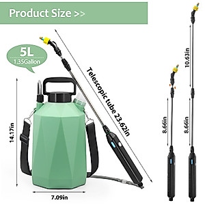 SideKing Battery Powered Sprayer 1.35Gallon/5L, Electric Garden Sprayer with USB Rechargeable Handle, Weed Sprayer with 3 Mist Nozzles, Telescopic Wand, and Shoulder Strap for Lawn and Garden