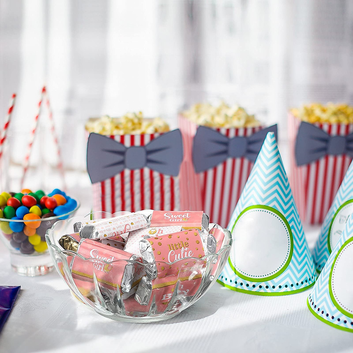 Baby Shower Candy Wrappers, Shower Mini Candy Bar Miniatures Wrappers Chocolate Bar Label Stickers for Boys Girls Kids Baby Shower Decor (No Candy)(Pink Girl Style, 90 Pieces)