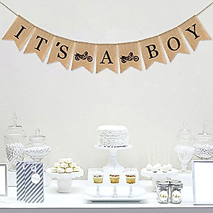 Motorcycle Baby Shower Decorations, It's A Boy Burlap Banner,Motorcross Themed Baby Shower Party,Dirt Bike Party Décor,Motorbike Party Supplies,Rider and Biker Baby Shower Sign,Racing Track Party Favor