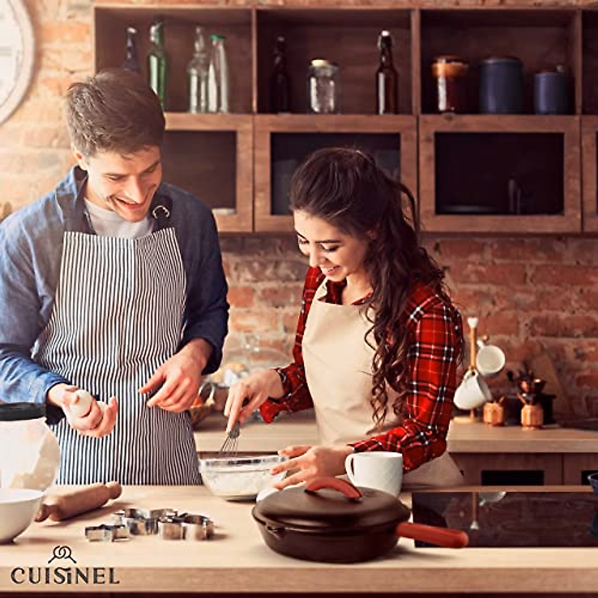 Cast Iron Skillet Set with Lids - 10"+12"-inch Pre-Seasoned Covered Frying Pan Set + Silicone Handle and Lid Holders + Scraper/Cleaner - Use Indoor/Outdoor, Oven, Stovetop, Fire, BBQ Kitchen Cookware