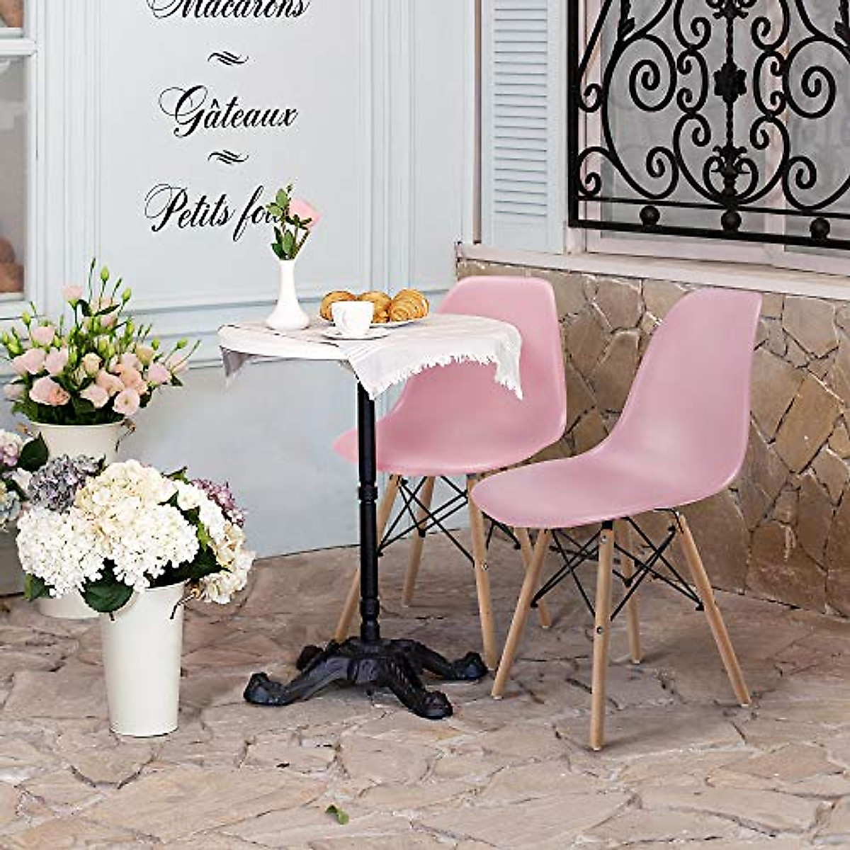 Yaheetech 4PCS Dining Chairs with Beech Wood Legs and Metal Wires Modern Side Shell Eiffel DSW Chairs for Dining Room Living Room Bedroom Kitchen Lounge Reception, Pink