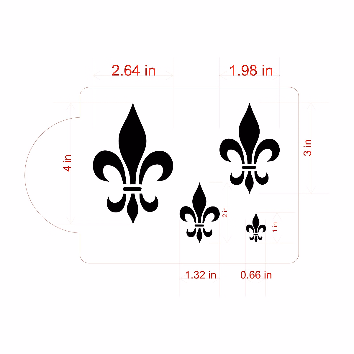 Designer Stencils Fleur De Lis Cake Stencil Motif, Beige/Semi-Transparent, 4 X 2, 3 X 2, 2 X 1.3, 1 X 0.7