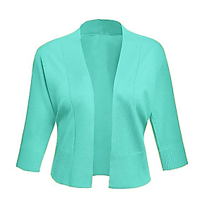 AAMILIFE Women's 3/4 Sleeve Cropped Cardigans Sweaters Jackets Open Front Short Shrugs for Dresses Mint Green S