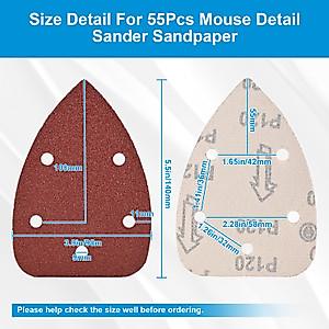 Ocasar 55Pcs Mouse Detail Sander Sandpaper, Professional 40 80 120 180 240 Grits Mouse Sander Pads for Sanding Polishing, 5 Hole Assorted Sander Sandpaper for Detail Mouse Sander
