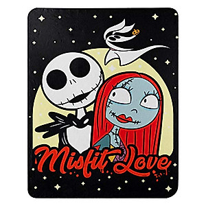 Northwest Nightmare Before Christmas Jack Skellington and Sally Misfit Love Fleece Throw Blanket, 45" x 60", Multi Color