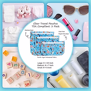 HIONXMGA TSA Approved Toiletry Bag,Set of 3 Clear Travel Toiletry Bags Quart Size Zipper Travel Pouch,Waterproof Travel Makeup Cosmetic Bag for Women Men Toiletries Carry on Airport,Marine World