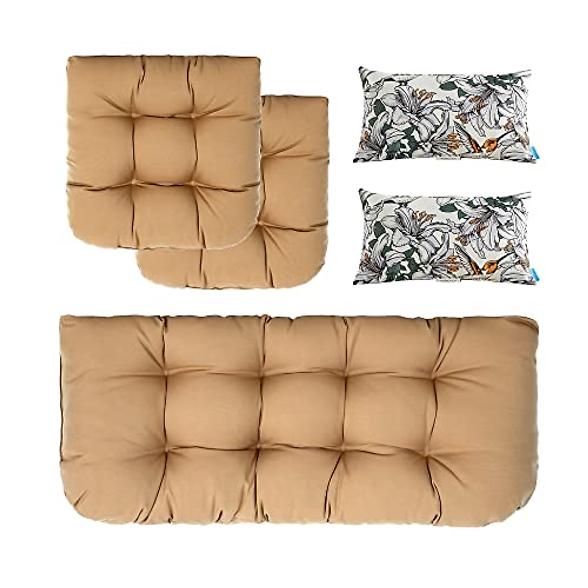 ARTPLAN Outdoor Cushions Loveseat All Weather Chair Cushions Bench Cushions Set of 5 Wicker Tufted Pillow for Patio Furniture