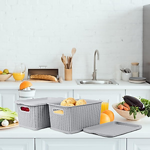 Onion and Potato Storage Baskets,Stackable Plastic Pantry Bins with Lids,Bpa-Free, Multifunctional Organizers for Kitchen, Countertop, and More Vegetable Storage Pantry Baskets Organization