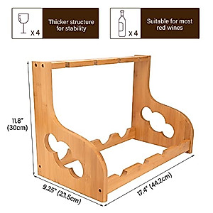 LEIMO KPARTS Wine Racks countertop with Glass Holder, Bamboo Tabletop Wine Rack, Counter top Bottle Wine Rack Shelf, Freestanding Wine Rack Hold 4 Bottles and 4 Glasses